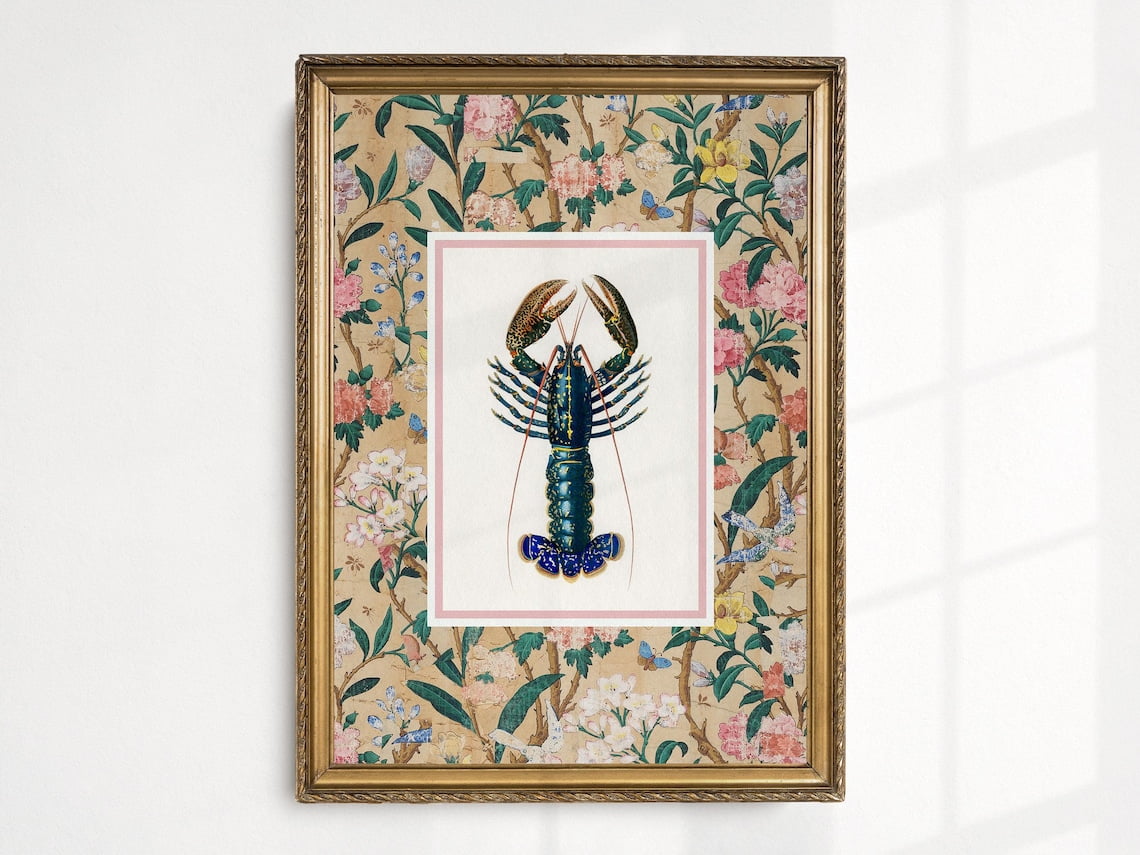 Blue Lobster Wall Art, Nancy Meyers Fisherman Aesthetic, Coastal ...
