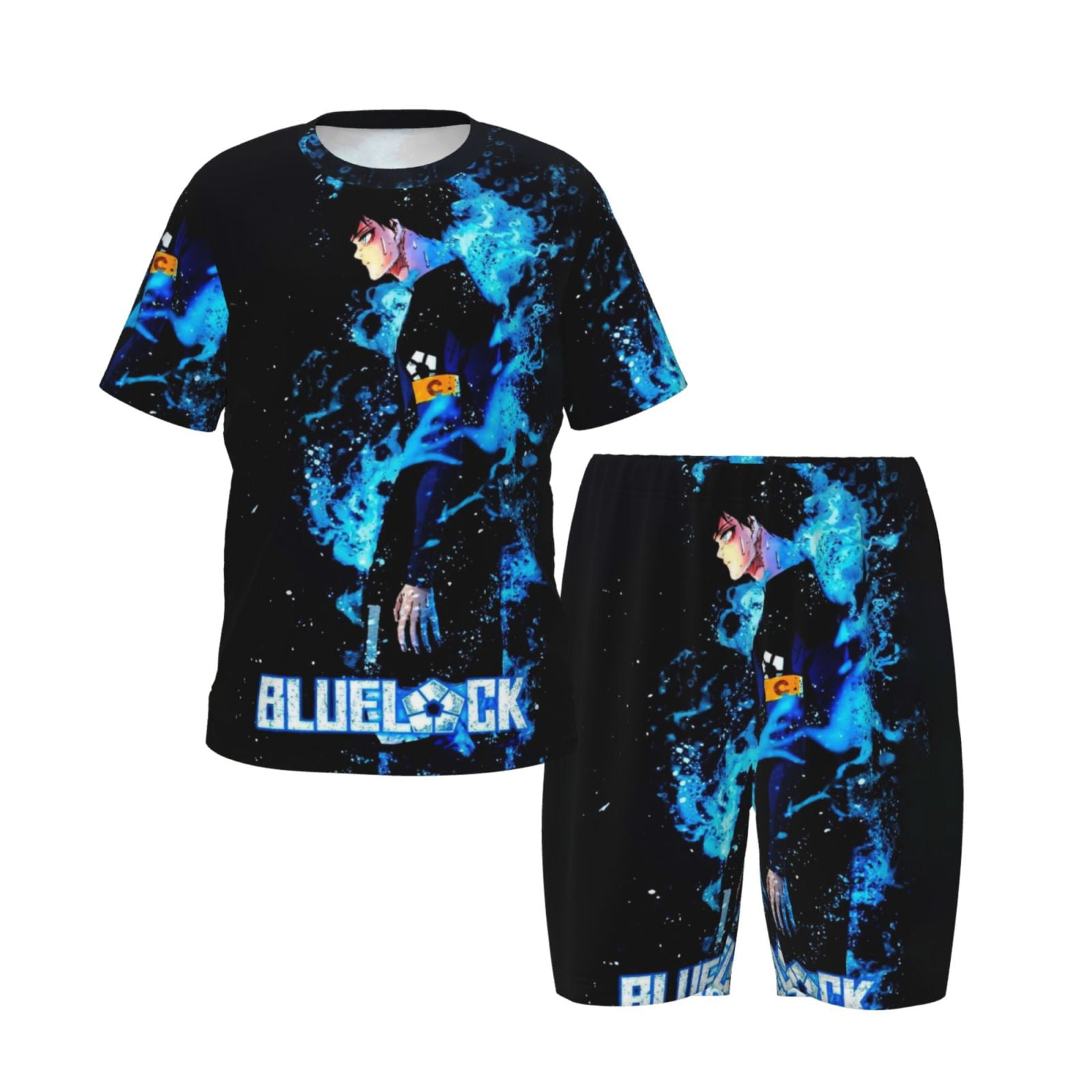 Blue Loc-,K Pajamas Set Shirt With Shorts Set Short Sleeve Sleepwear ...