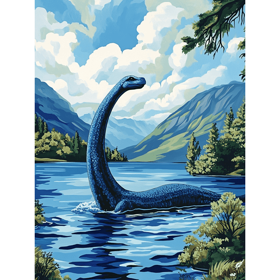 Blue Loch Ness Monster Canvas Painting Perfect for Living Room Bedroom ...
