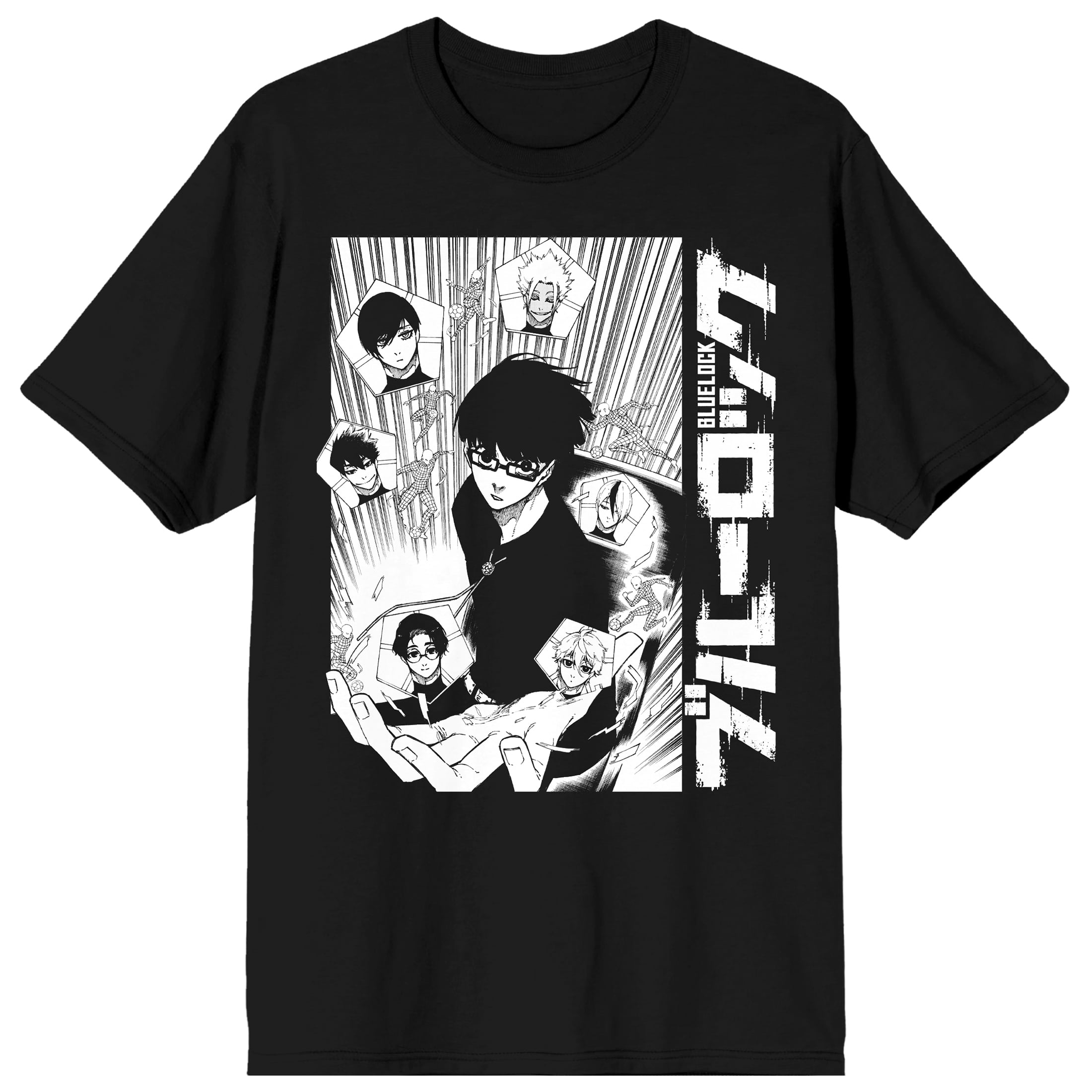 Blue Lock Manga Page Adult Black Crew Neck Short Sleeve T-shirt-XL ...