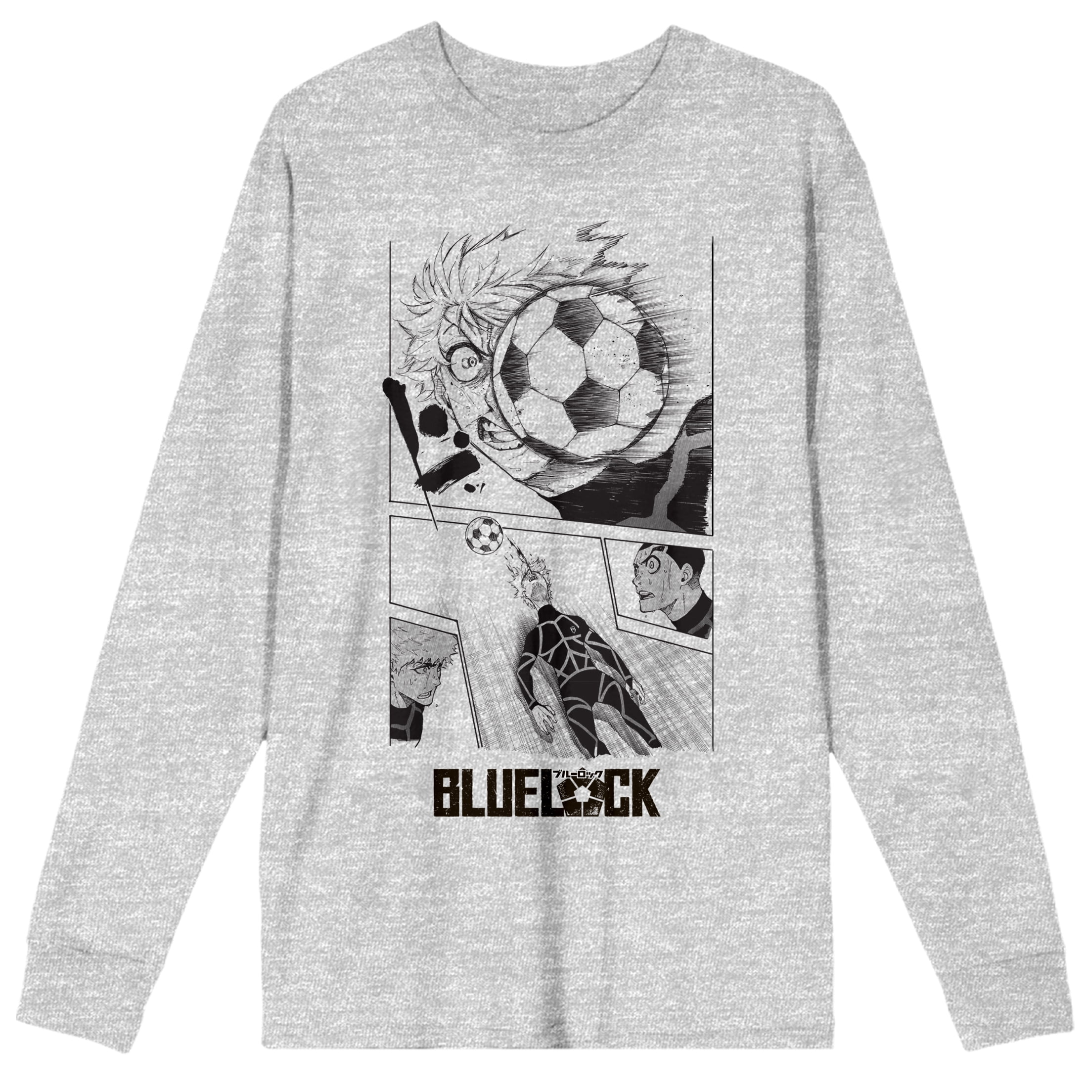Blue Lock Manga Ryouke Kira Soccer Ball Hit Crew Neck Long Sleeve Athletic Heather Tee-Large ...