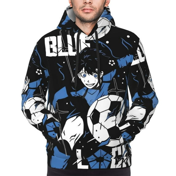 Blue Lock Men’s Hooded Sweatshirt, Soft Stretch Hoodie with Kangaroo ...