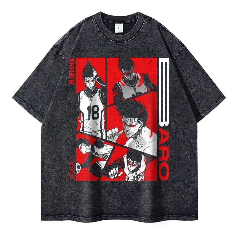 Blue Lock T-Shirt Anime Washed vintage crewneck cotton summer short ...