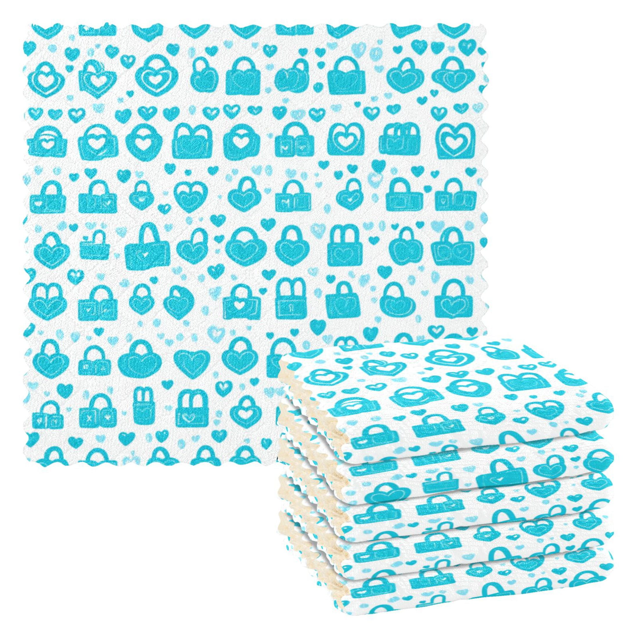 Blue Lock and Heart Pattern 6 Pack Kitchen Cleaning Cloths 11'' x 11 ...
