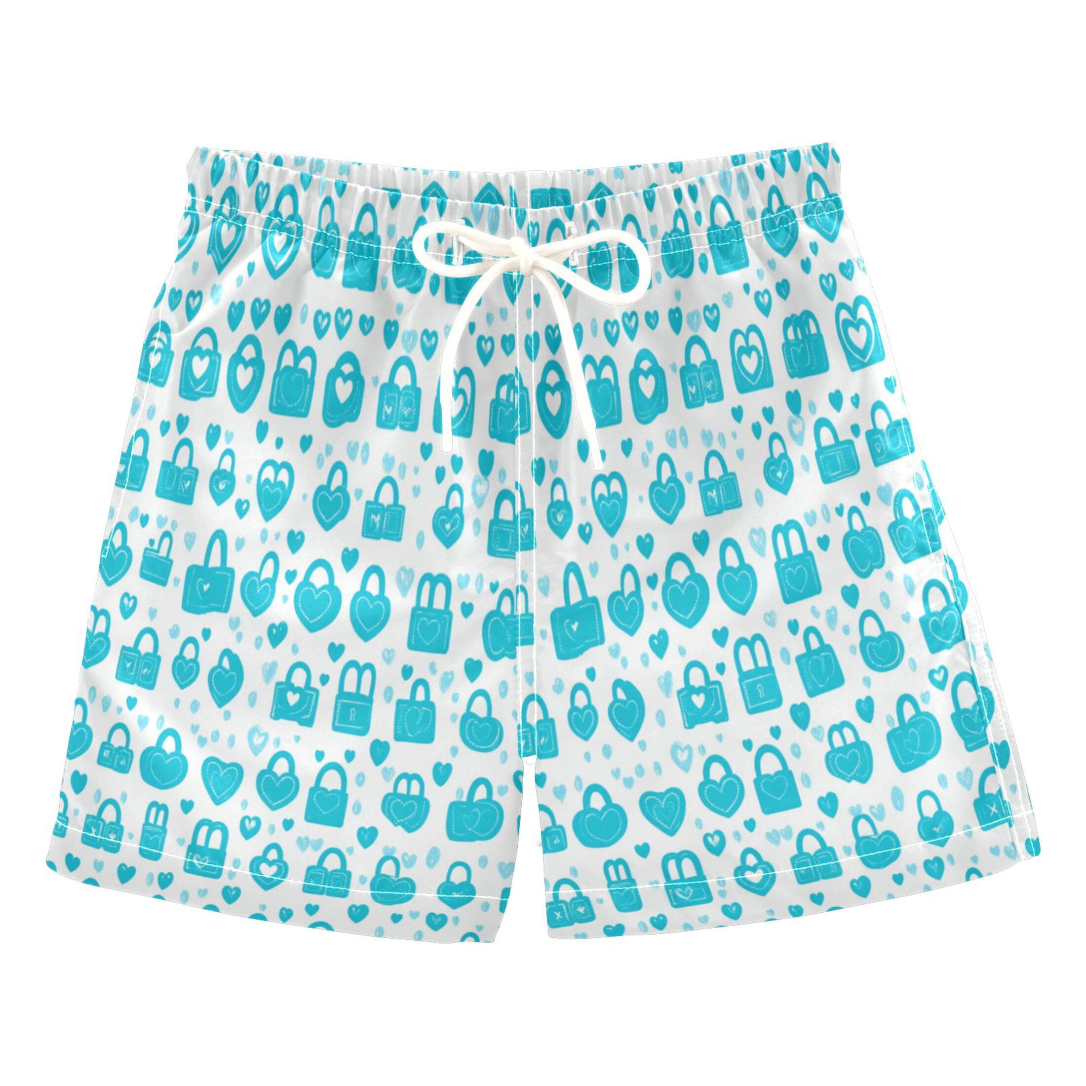 Blue Lock and Heart Pattern Boys' Swim Trunks Beach Pool Shorts Quick ...