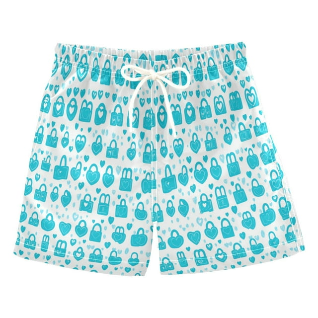 Blue Lock and Heart Pattern Boys' Swim Trunks Beach Pool Shorts Quick ...