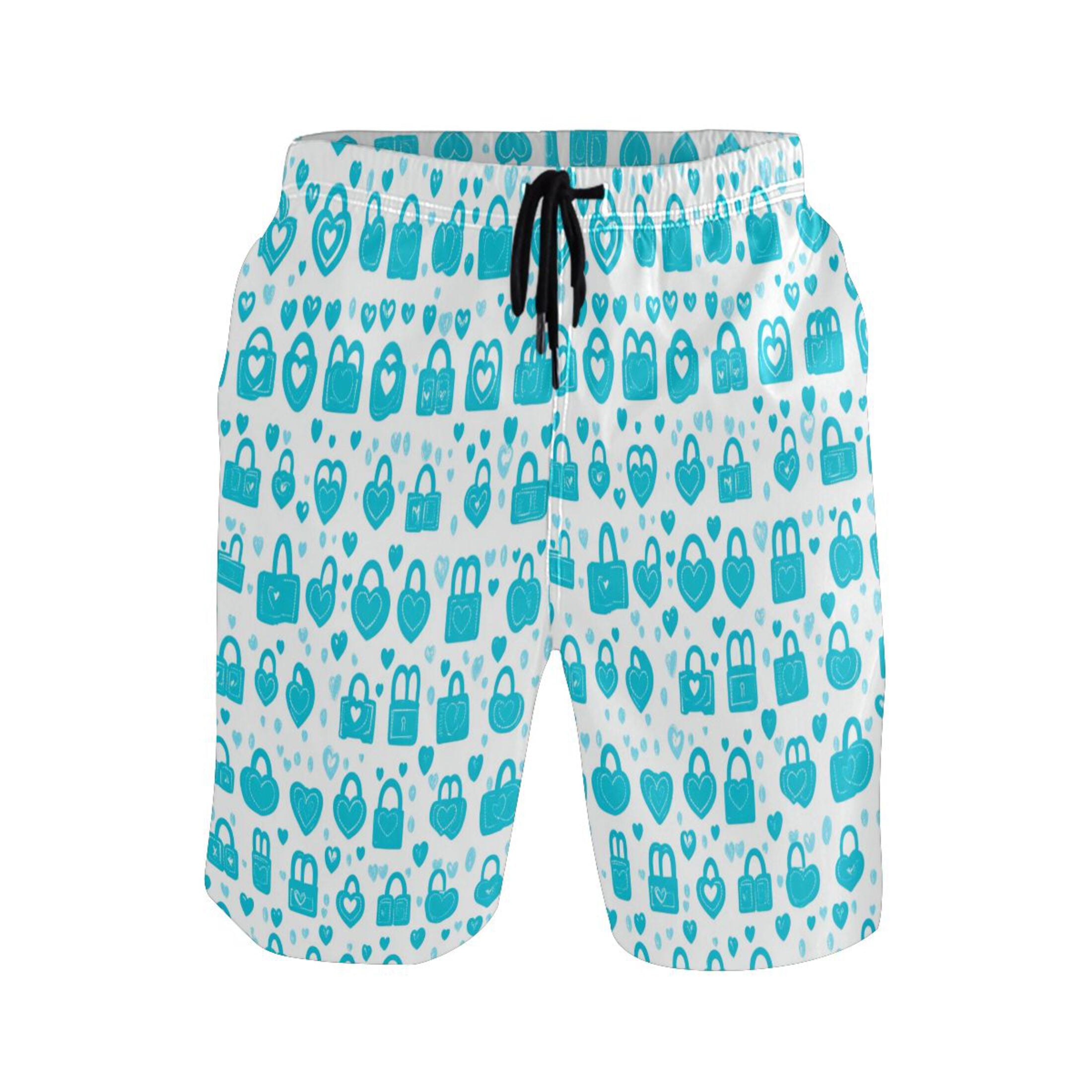 Blue Lock and Heart Pattern Small Size Men's Lightweight Beach Shorts ...