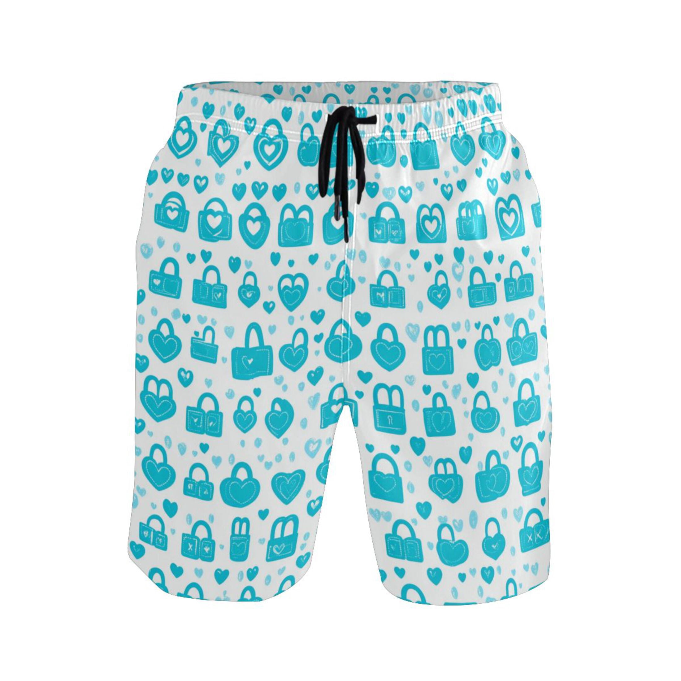 Blue Lock and Heart Pattern Small Size Men's Quick Dry Beach Shorts ...