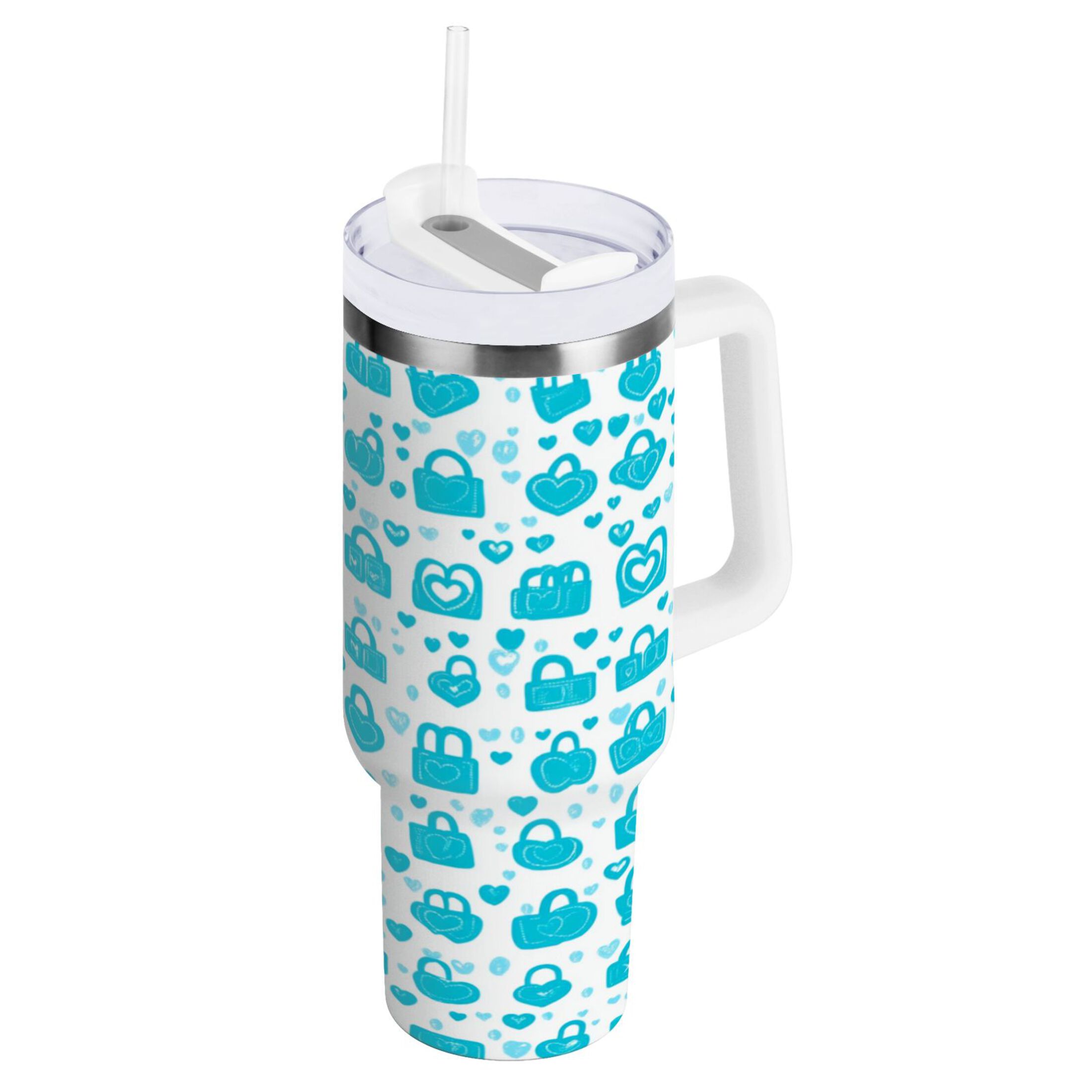 Blue Lock and Heart Pattern Water Bottles 30oz Insulated Tumblers ...