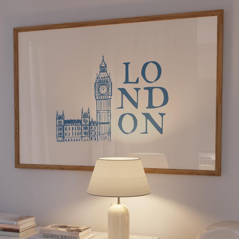 Blue London Art Print Big Ben Sketch Poster Preppy Dorm Decor Travel ...