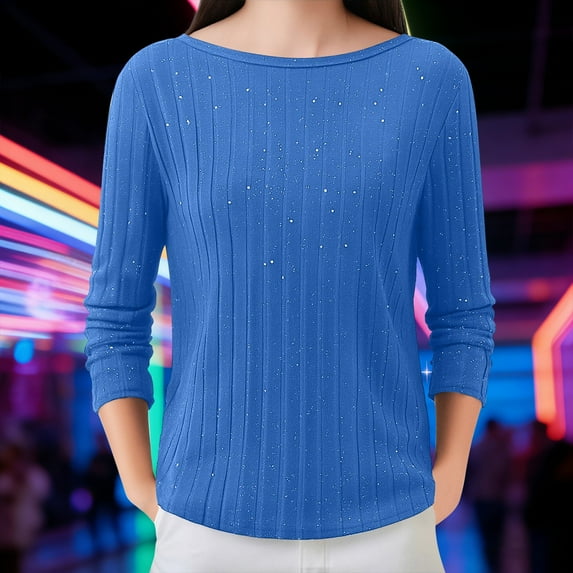 Blue Long Sleeve Shirts for Women Ladies Glitter Real Sequin One ...