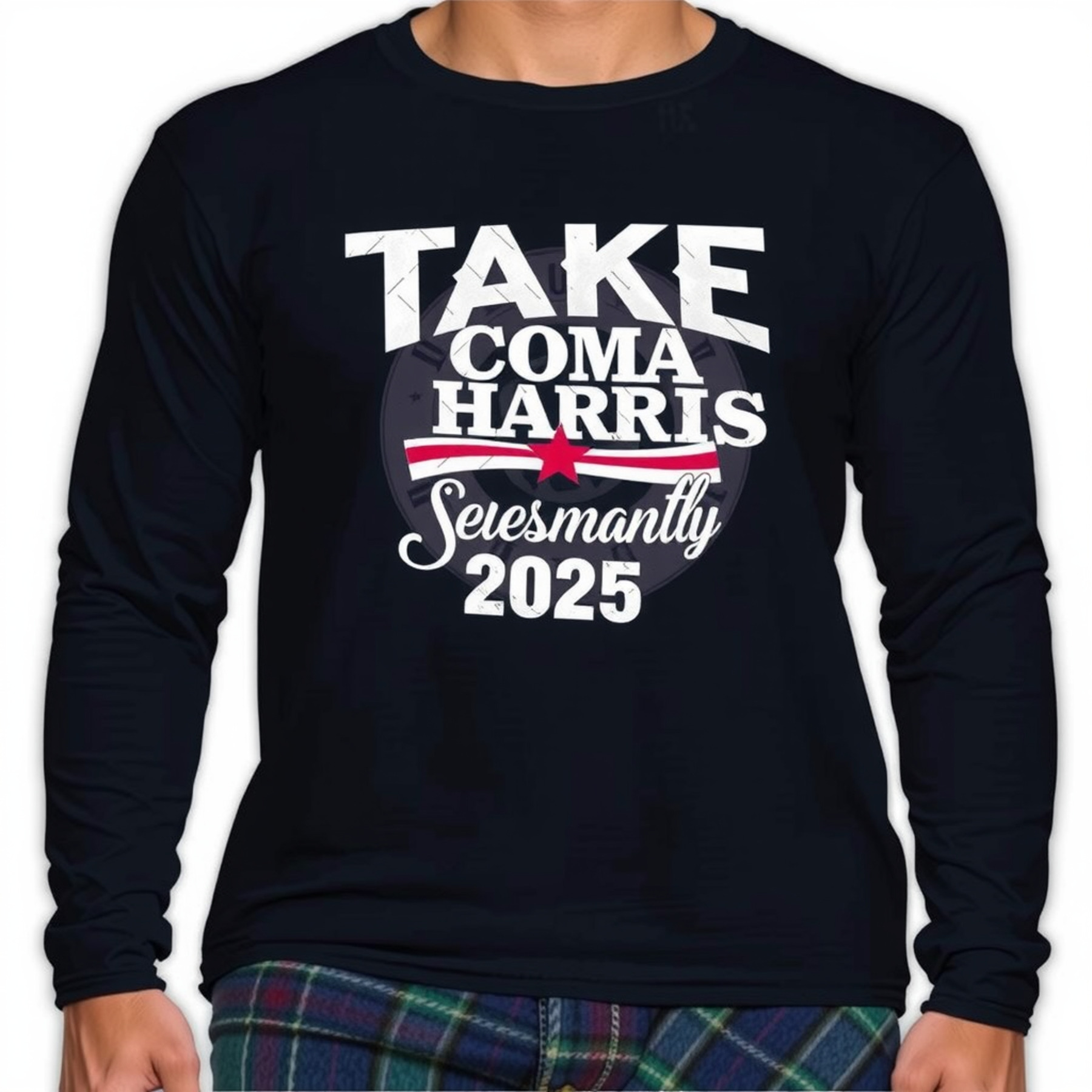 Blue Long Sleeve T-Shirt with "TAKE COMA 2025" Graphic Design - Walmart.com