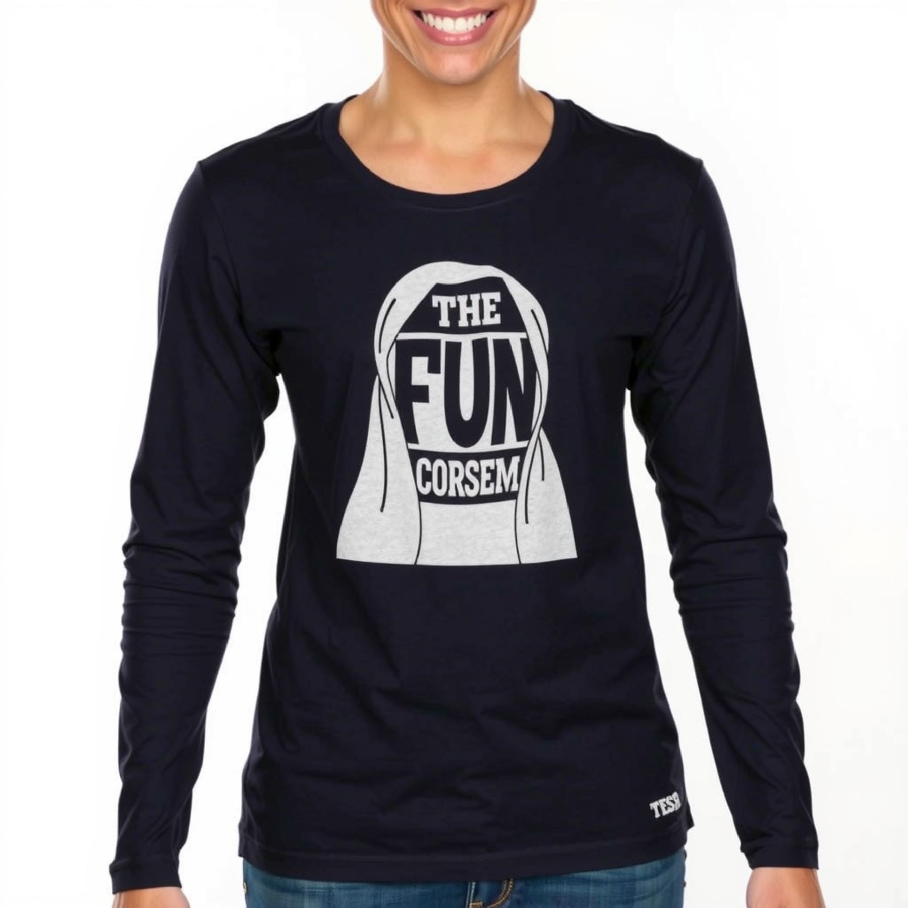 Blue Long Sleeve T-Shirt with 'THE FUN CORSEM' Graphic Design Playful ...