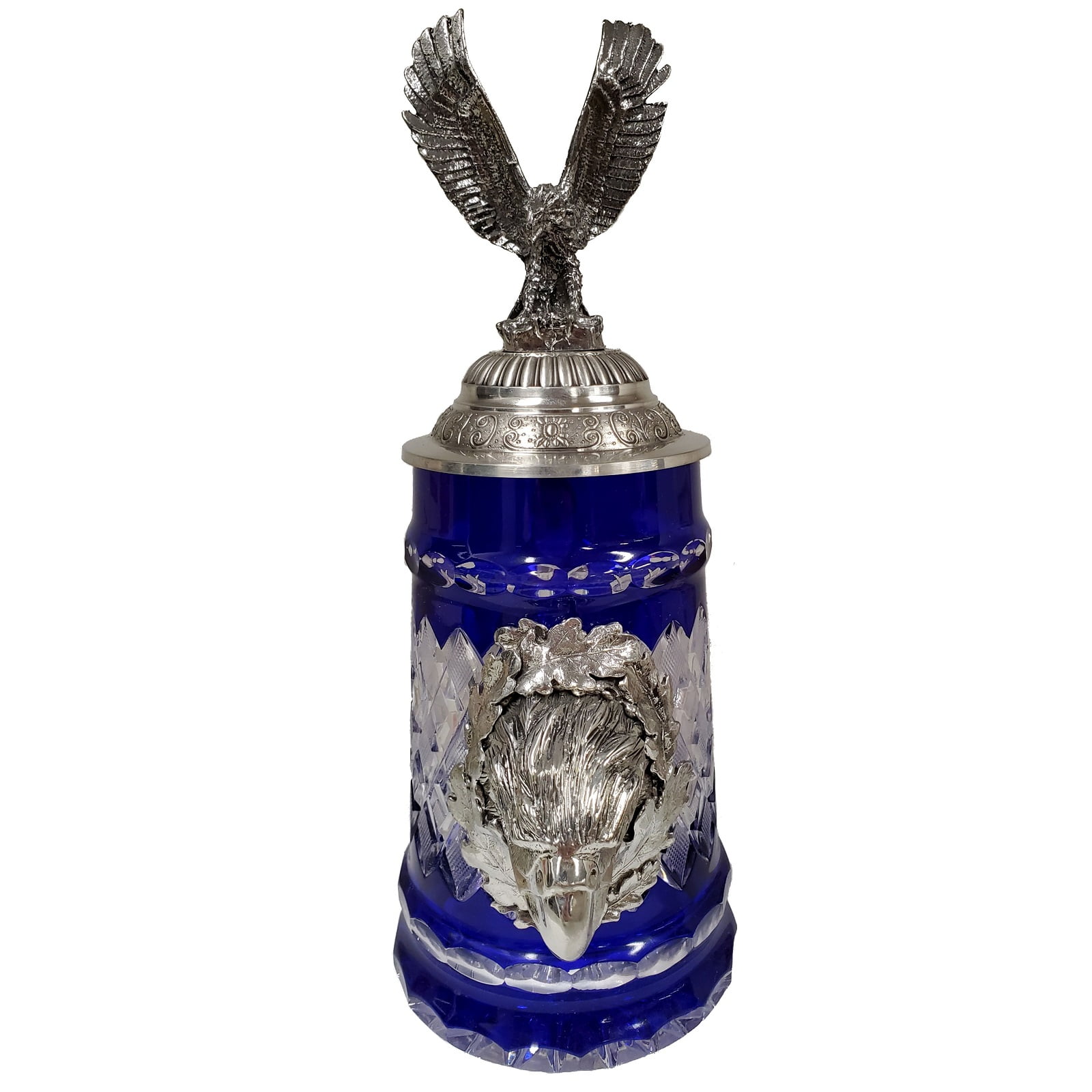 Blue Lord of Crystal Beer Stein with Flying Eagle Pewter Lid .5 L ...