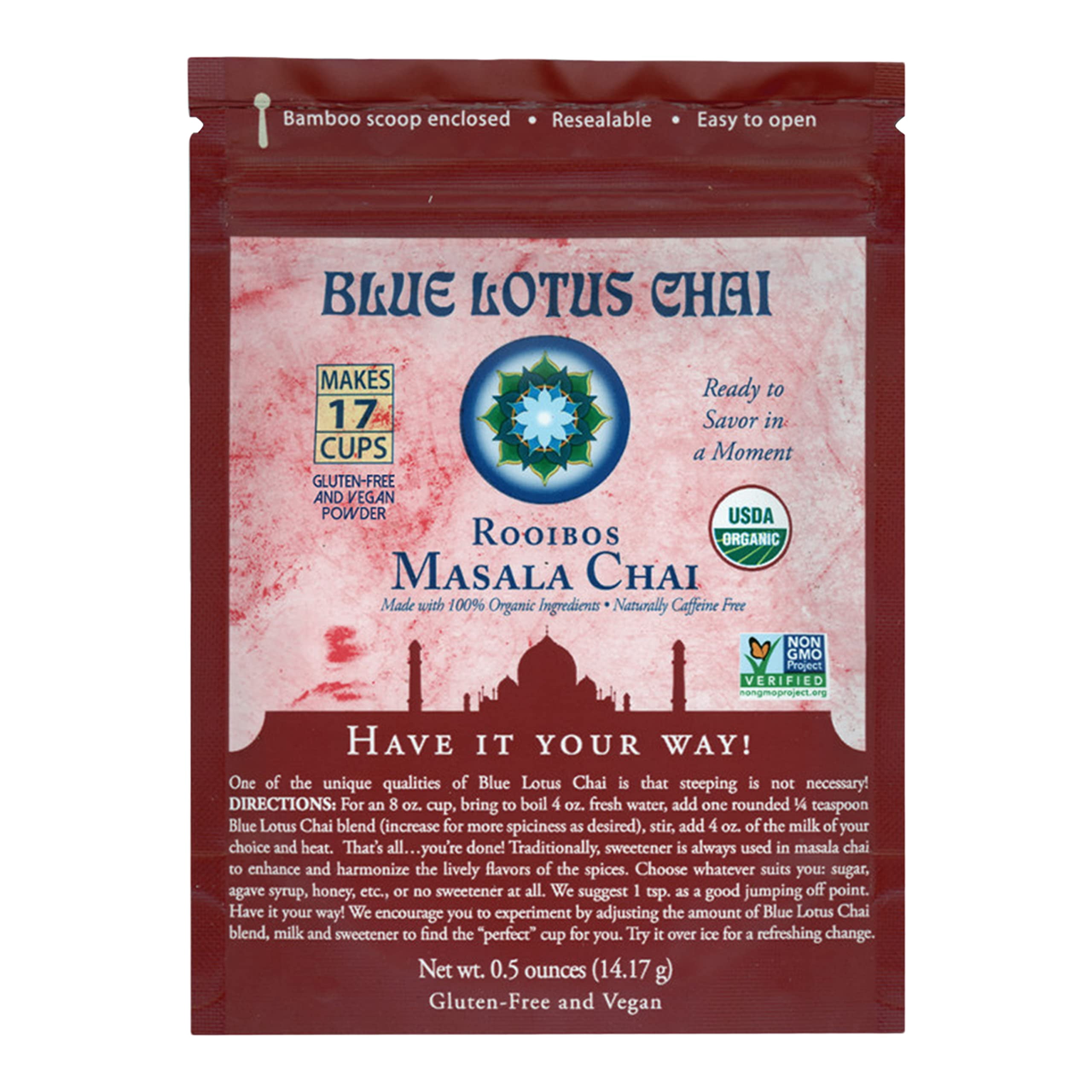Blue Lotus Chai - Rooibos Masala Chai - Makes 17 Cups - 0.5 oz Pouch ...