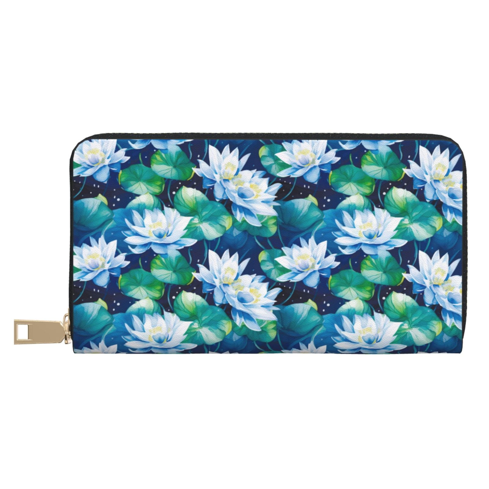 Blue Lotus Flower Wallet Women, Leather Bifold Multi Card Wallet, Women ...