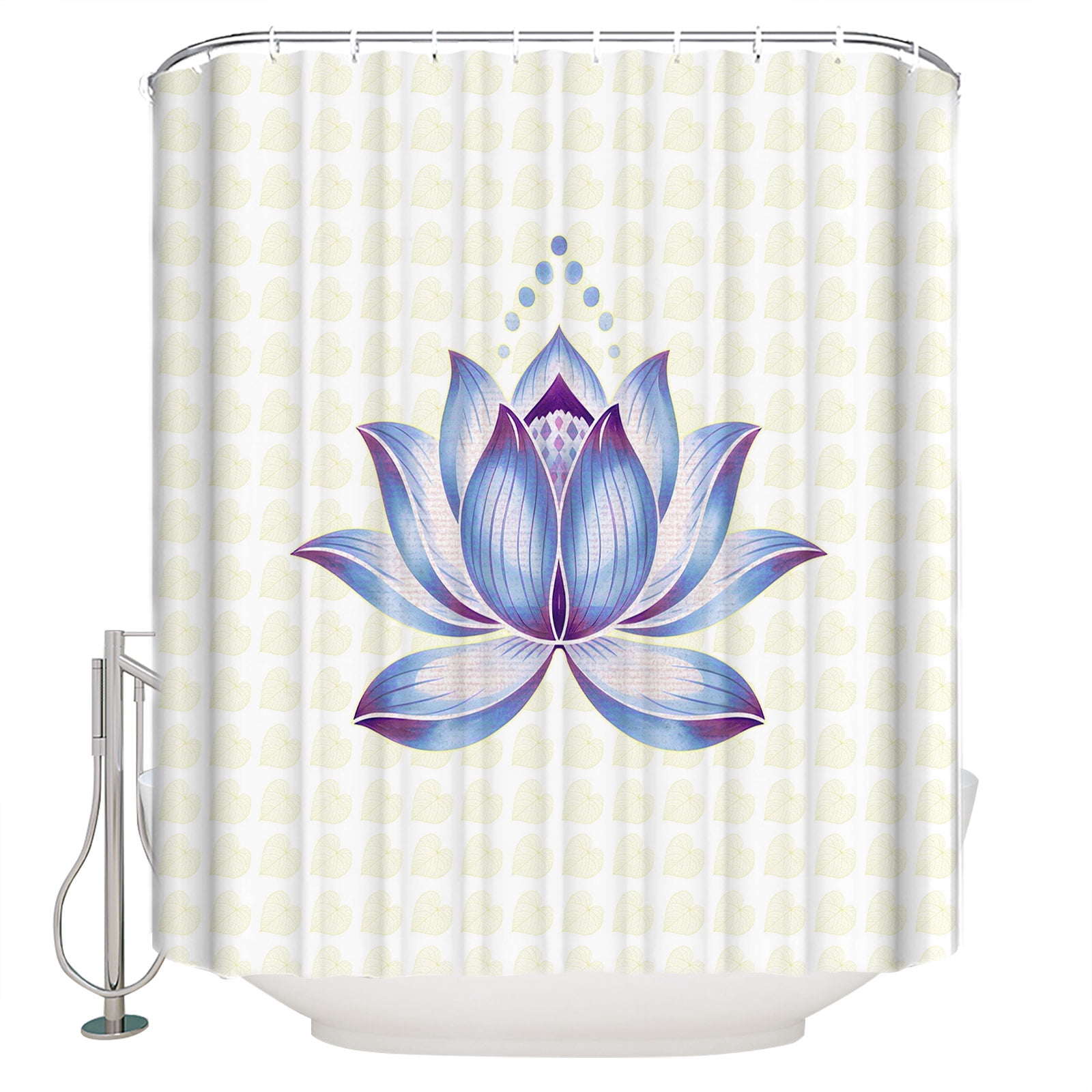 Blue Lotus Flowers Bathroom Shower Curtains with 12 Hooks Waterproof ...