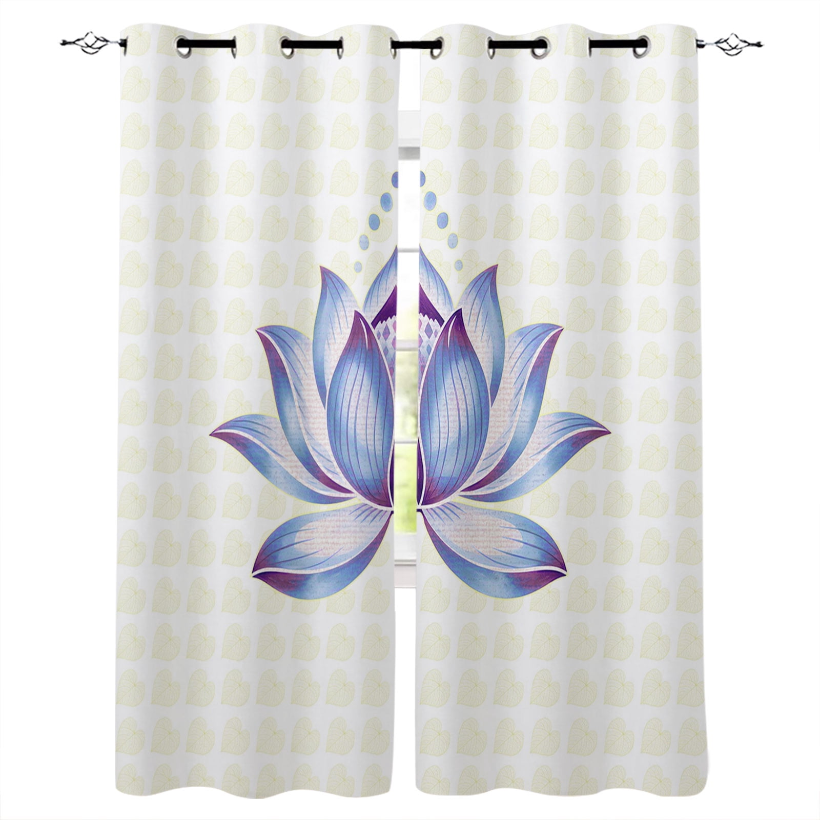 Blue Lotus Flowers Blackout Curtains for Bedroom Living Room Darkening ...