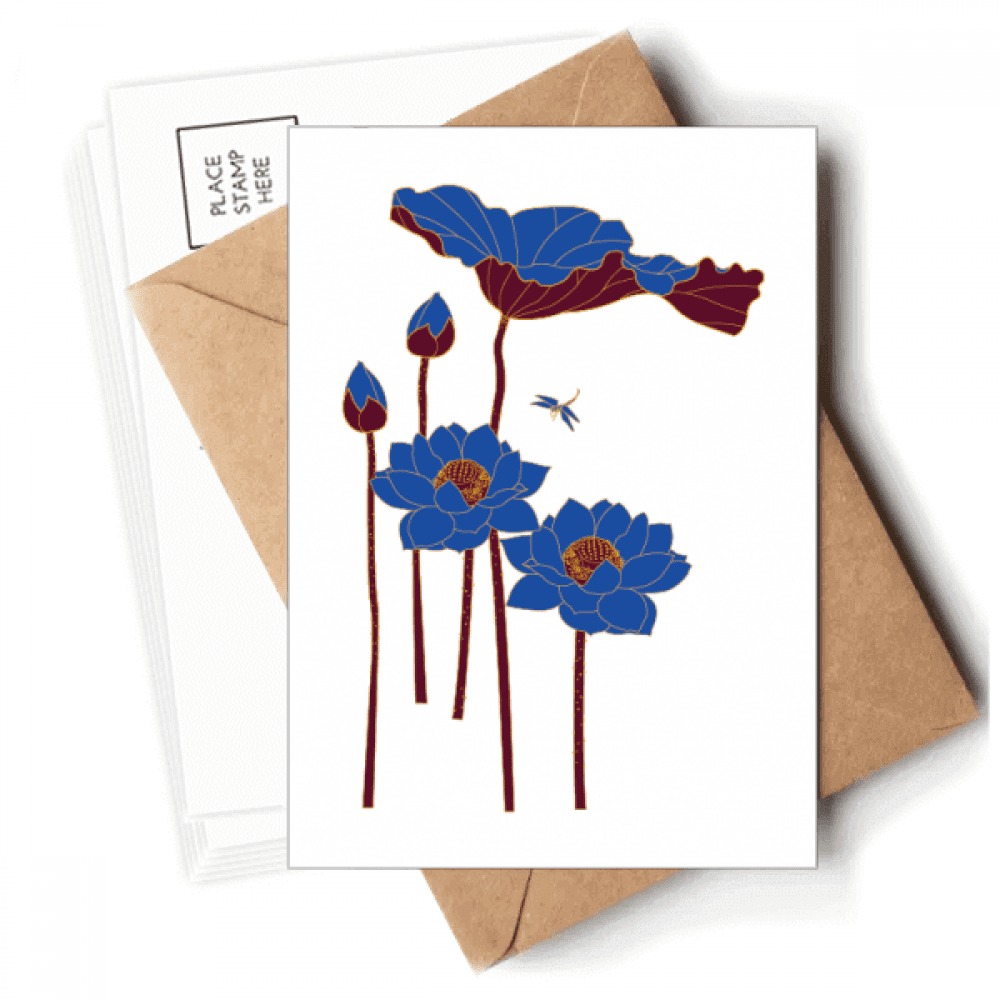 Blue Lotus Lotus Flower Dragonfly Postcards Envelopes Blank Note Cards ...