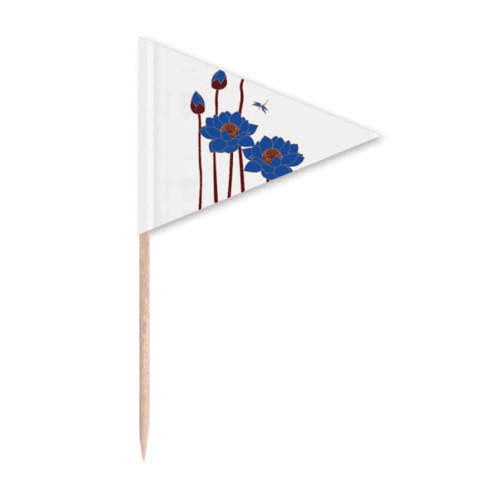 Blue Lotus Lotus Flower Dragonfly Toothpick Triangle Cupcake Toppers ...