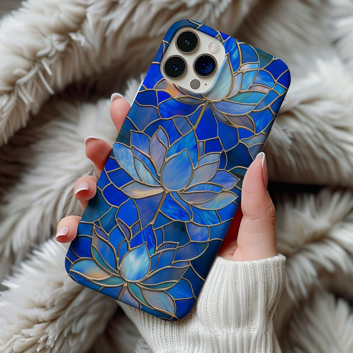 Blue Lotus Water Lily Stained Glass Vintage Phone Case with iPhone 17 ...