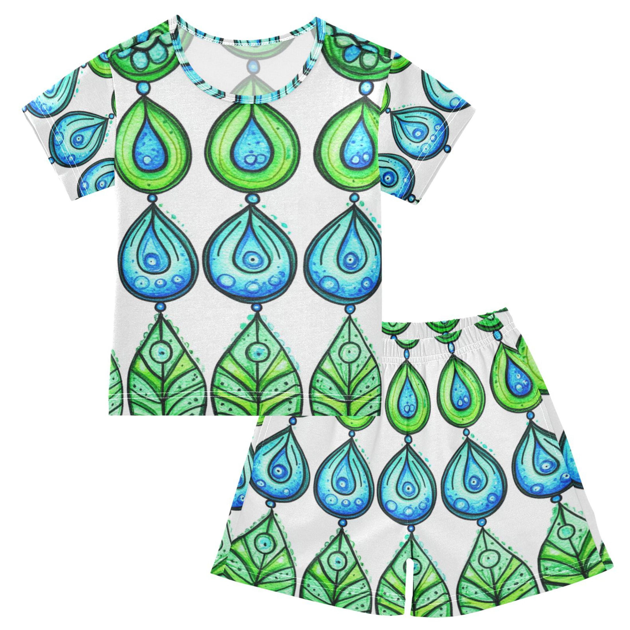 Blue Lotus on Water Summer Pajama Set Soft Cotton Short Sleeve ...