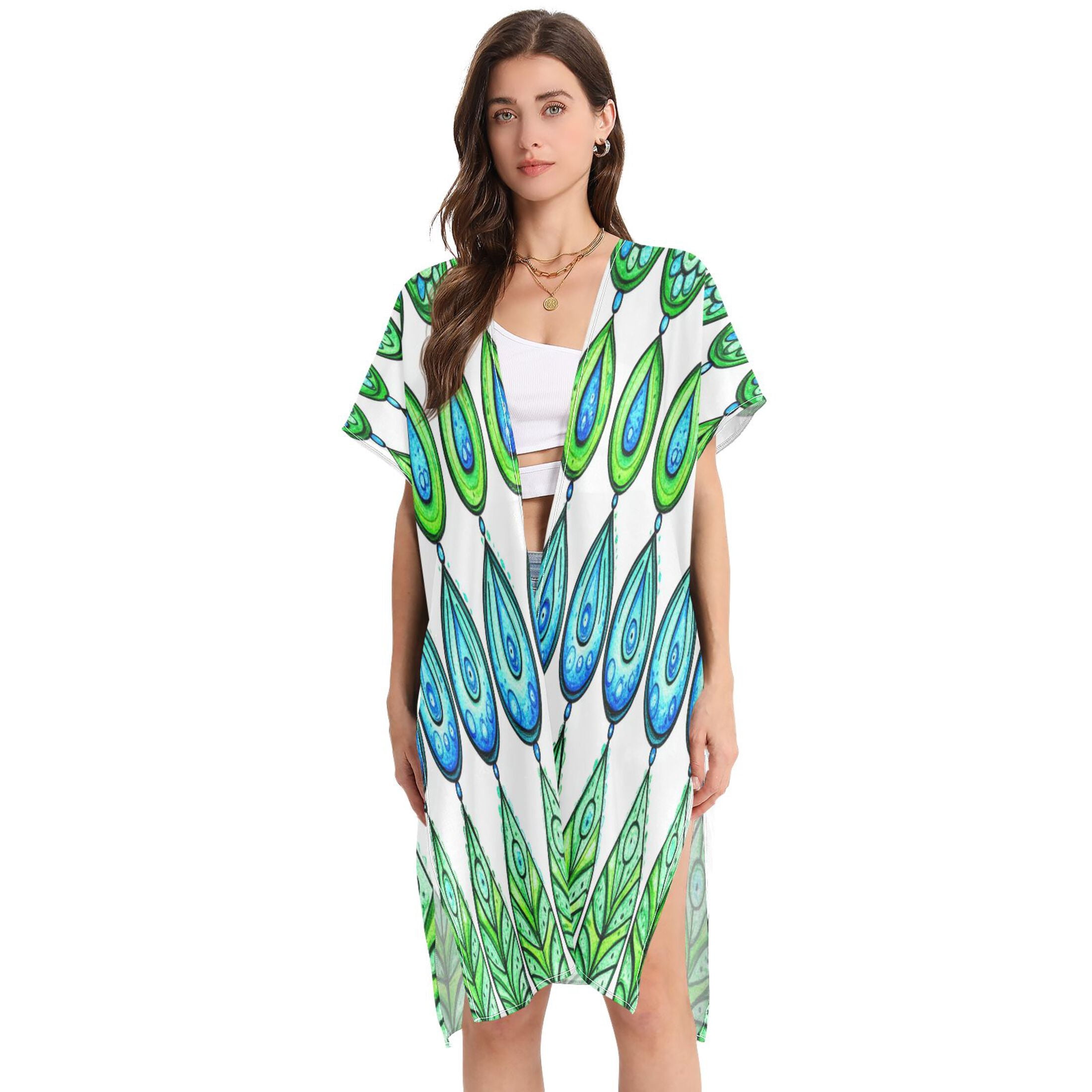 Blue Lotus on Water Women's Swimwear Cover Up Summer Cardigan Beach ...