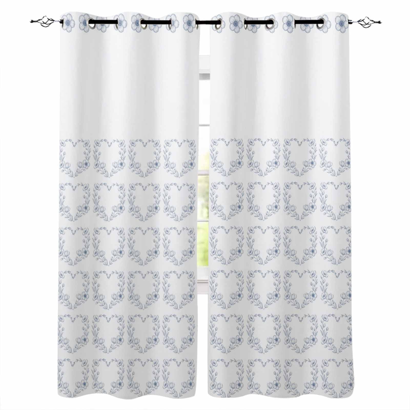 Blue Love Floral Kitchen Curtains Heart Flowers Neatly Arranged Line ...