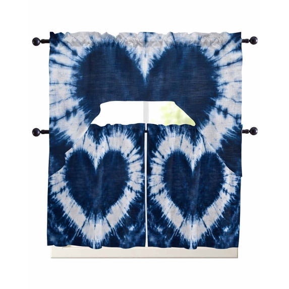 Blue Love Heart Kitchen Curtain and Valance Set 3 Pieces,Rod Pocket ...