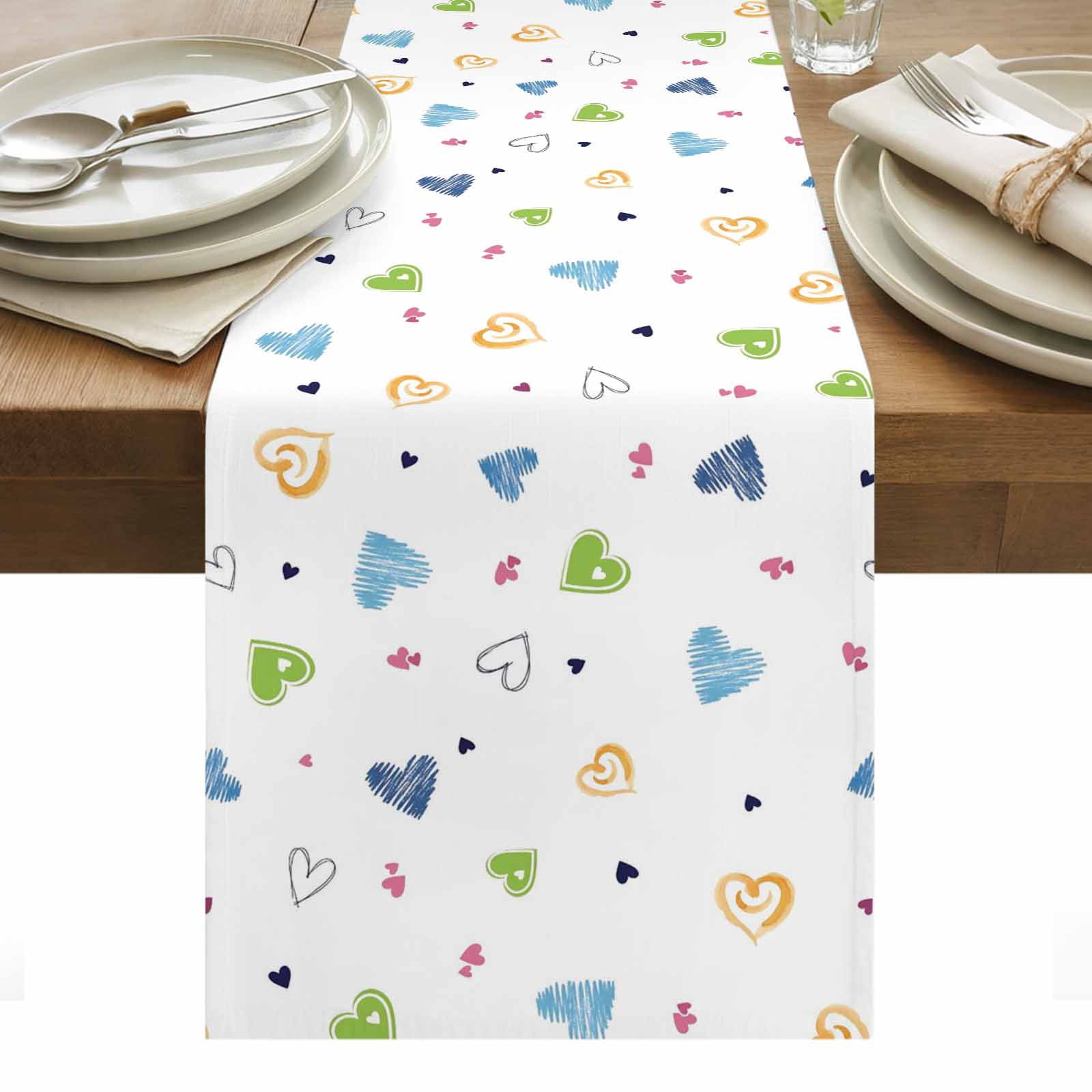 Blue Love Heart Table Runner Cartoon Cute Modern Art Tablerunners 13 x ...
