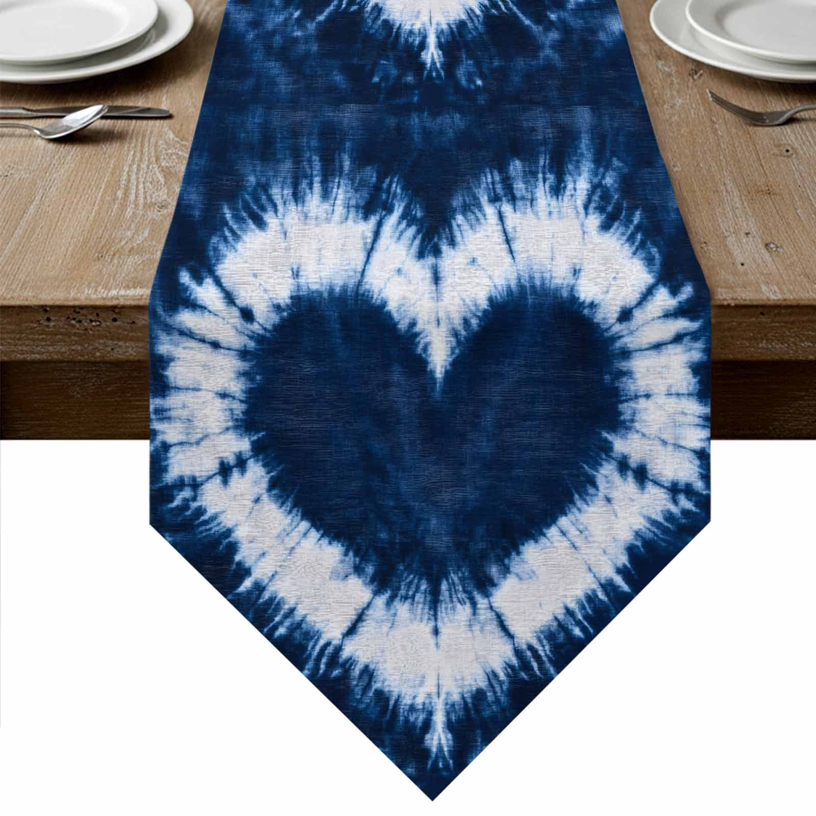 Blue Love Heart Table Runner Linen Burlap Table Runner 108 Inches Long ...