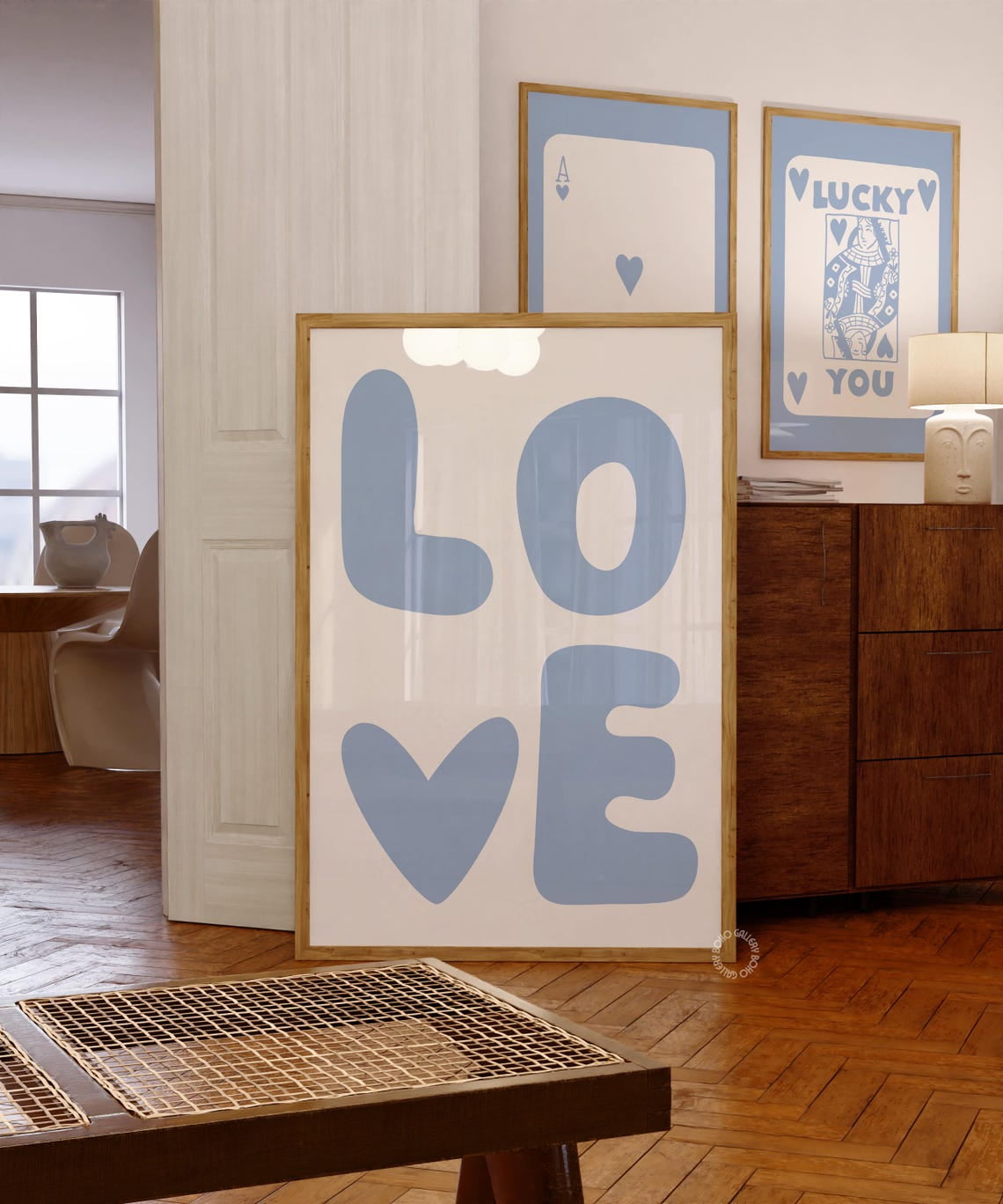 Blue Love Typography Poster Trendy HeArt Blue Retro Poster Apartment ...