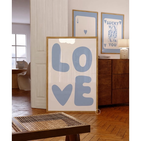 Blue Love Typography Poster Trendy HeArt Blue Retro Poster Apartment ...