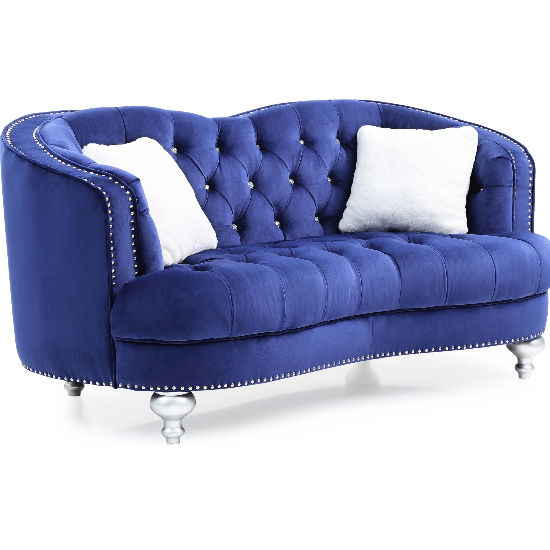 Blue Loveseat with 35"H x 71"W Dimensions and Cozy Recessed Arms ...