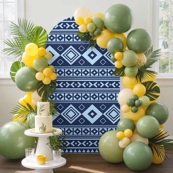 Blue Lozenge Arch Backdrop Cover, 5FT, Coastal Geometric Striped Folk ...