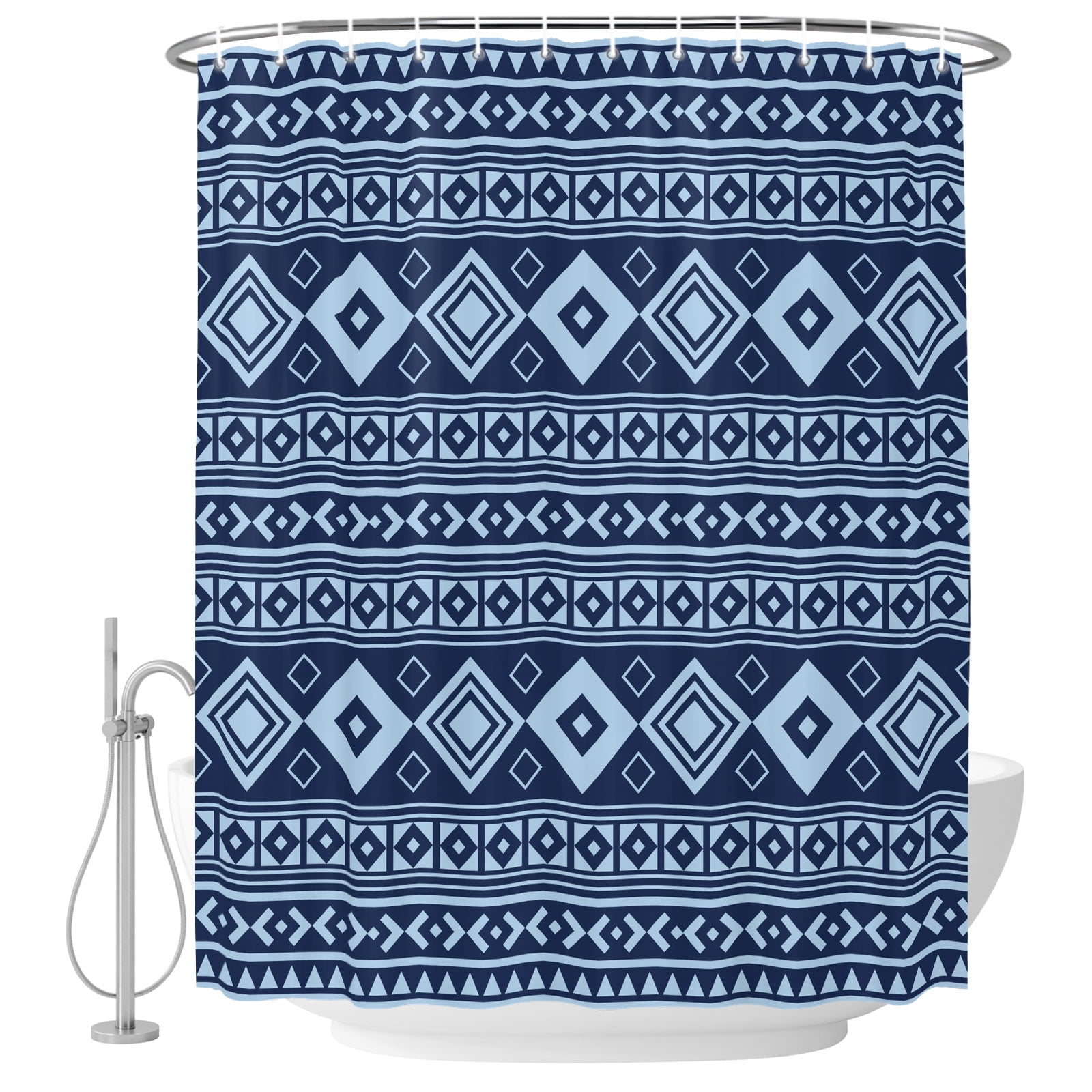 Blue Lozenge Shower Curtain for Bathroom, Coastal Geometric Striped ...