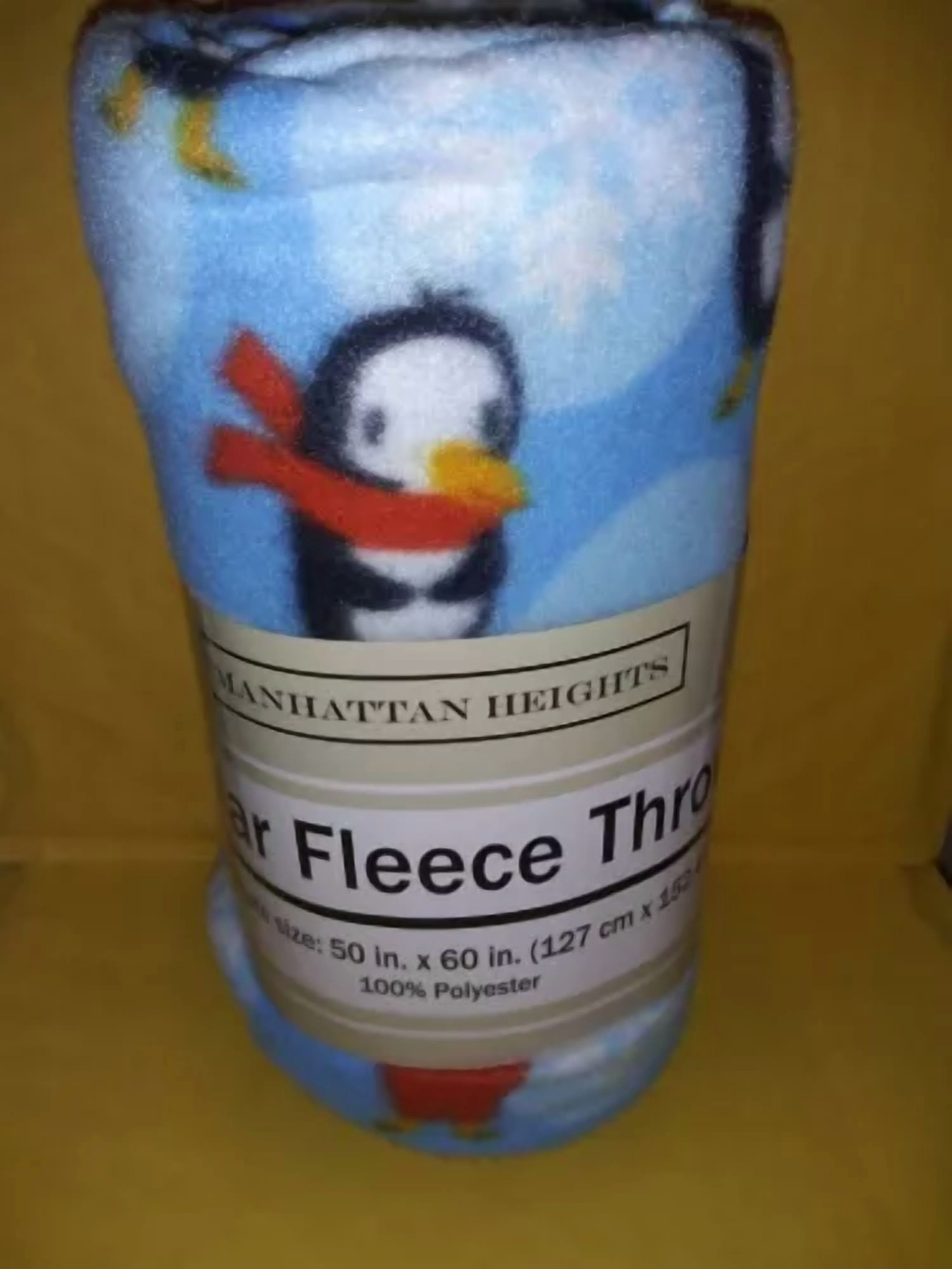 Blue Lt. W/ Penguins Holiday Theme Polar Blanket 50"X 60" By Manhattan ...