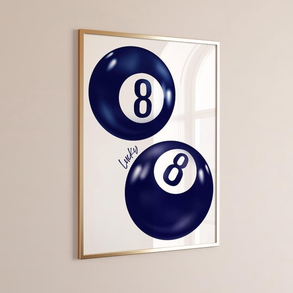 Blue Lucky 8 Ball Retro Pop Art Wall Art, Unframed Paper Print Size ...