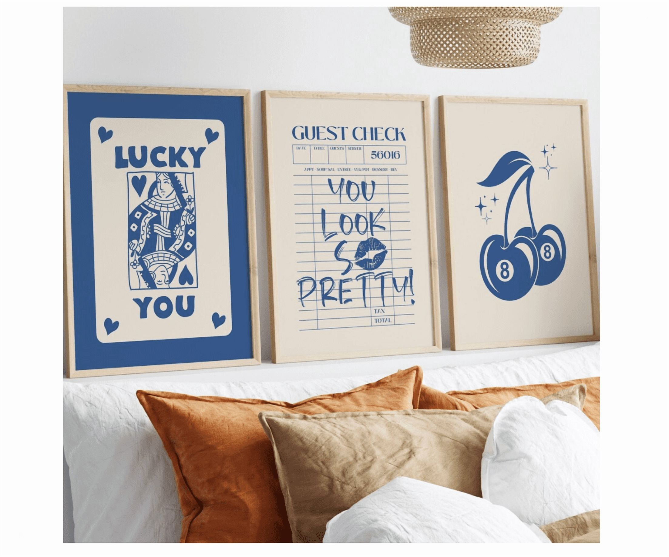 Blue Lucky You Poster, Retro Guest Check Card Wall Art Home Decor ...