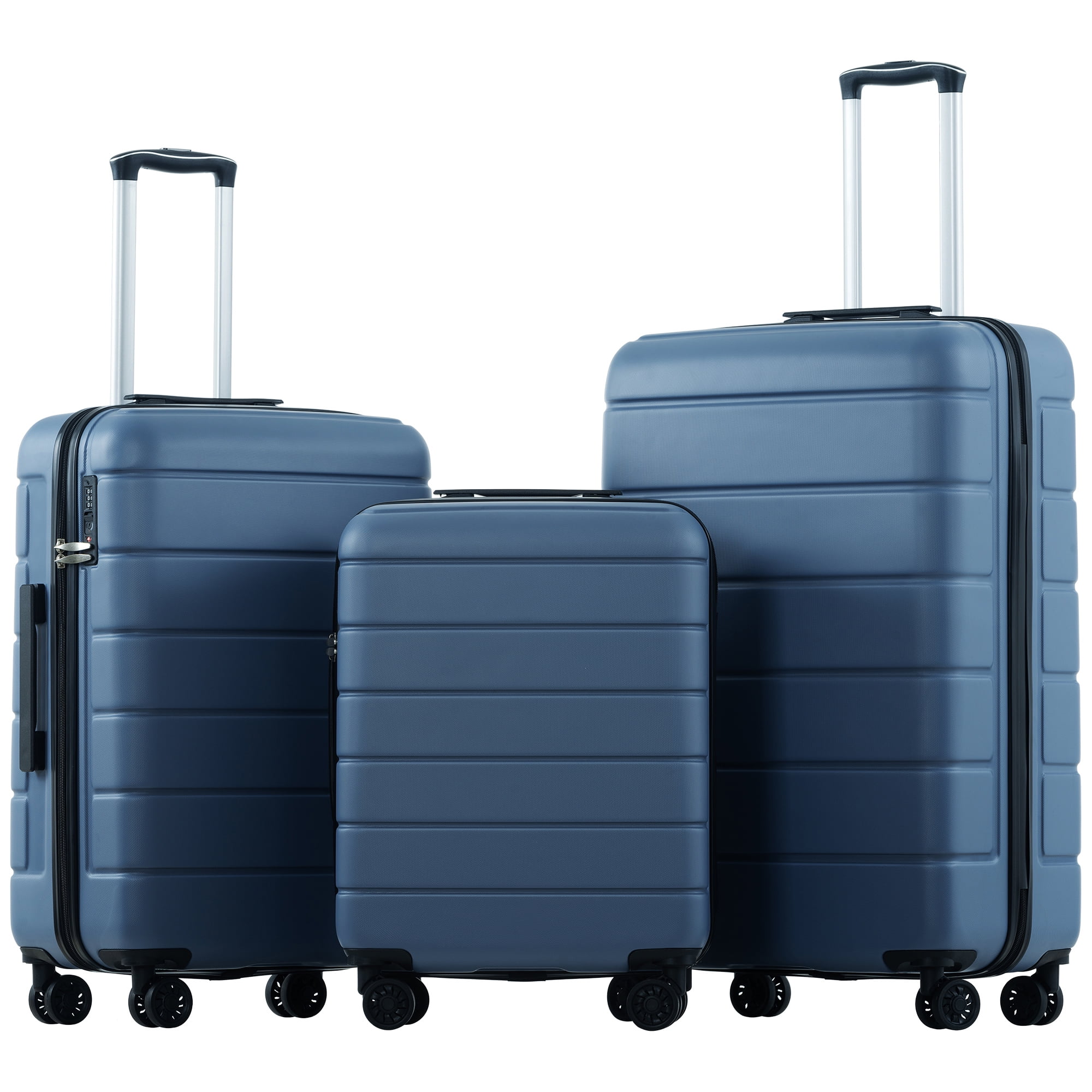 Blue Luggage Set, 3-Piece Travel Trolley Rolling Suitcase with TSA Lock ...