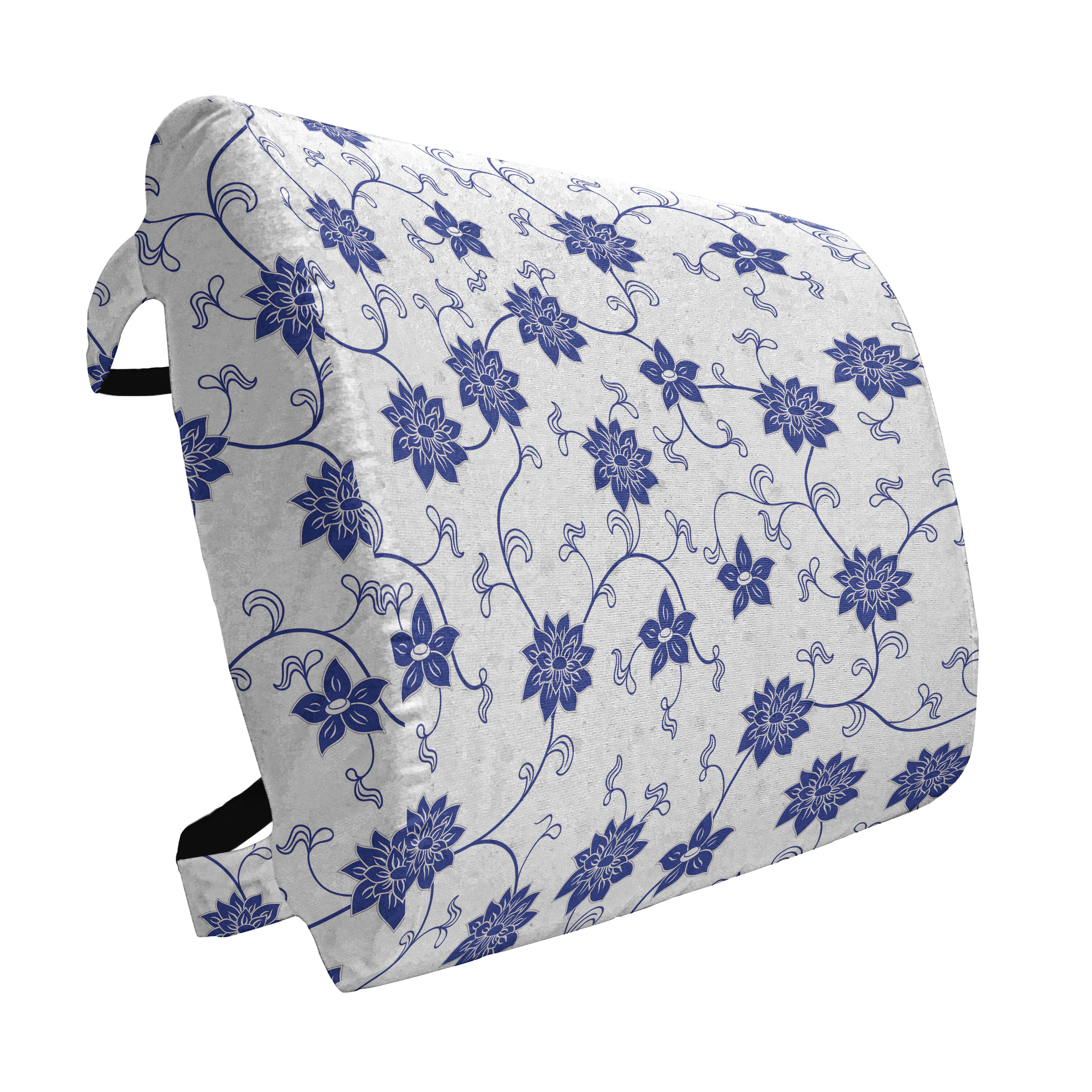 Blue Lumbar Pillow, Hand Drawn Style Chinese Pattern with Flowers ...