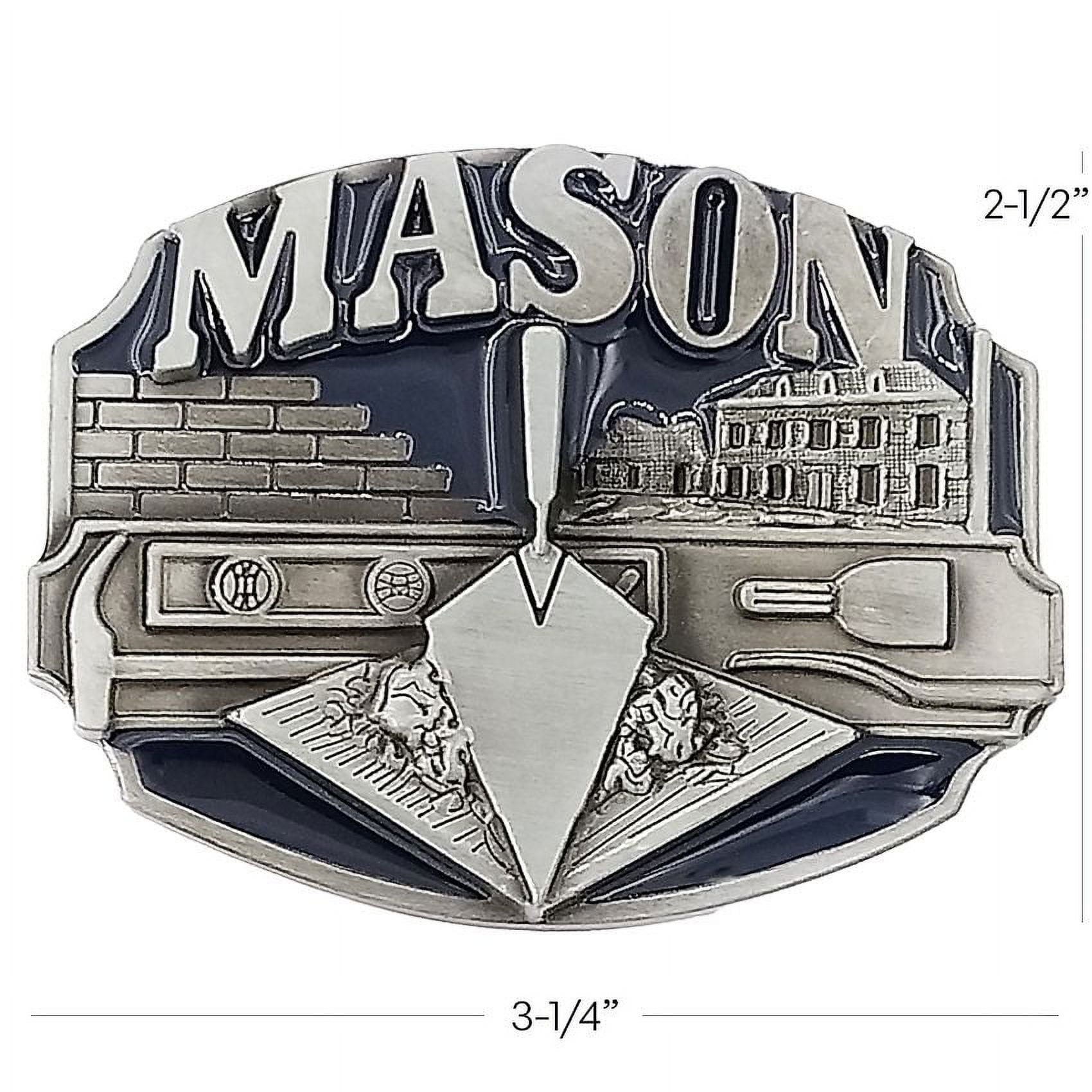 Blue MASON Belt Buckle Masonic Symbols Trovel Trowel Brick Building ...