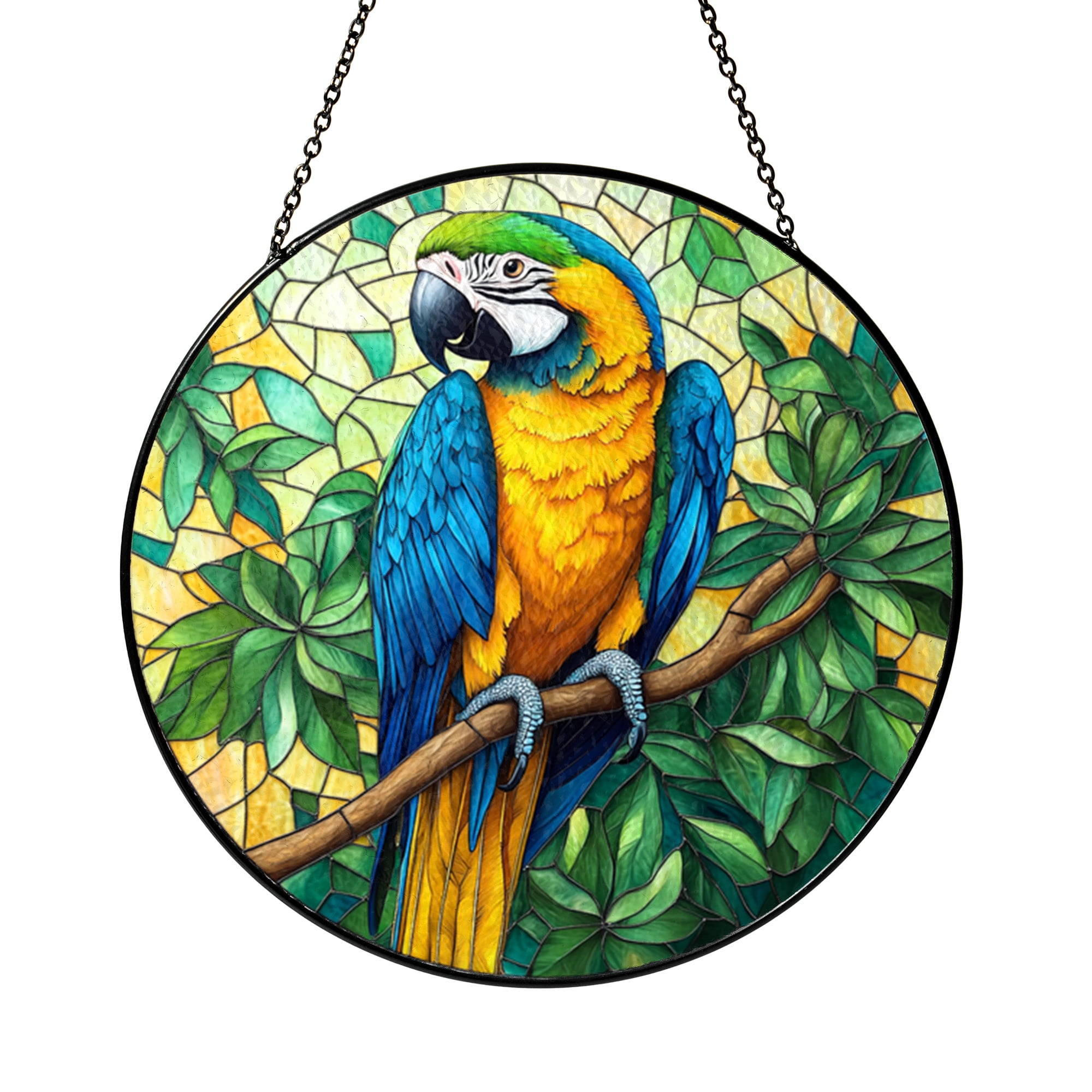 Blue Macaw Parrot Stained Glass Suncatcher, Tropical Bird Window Decor ...