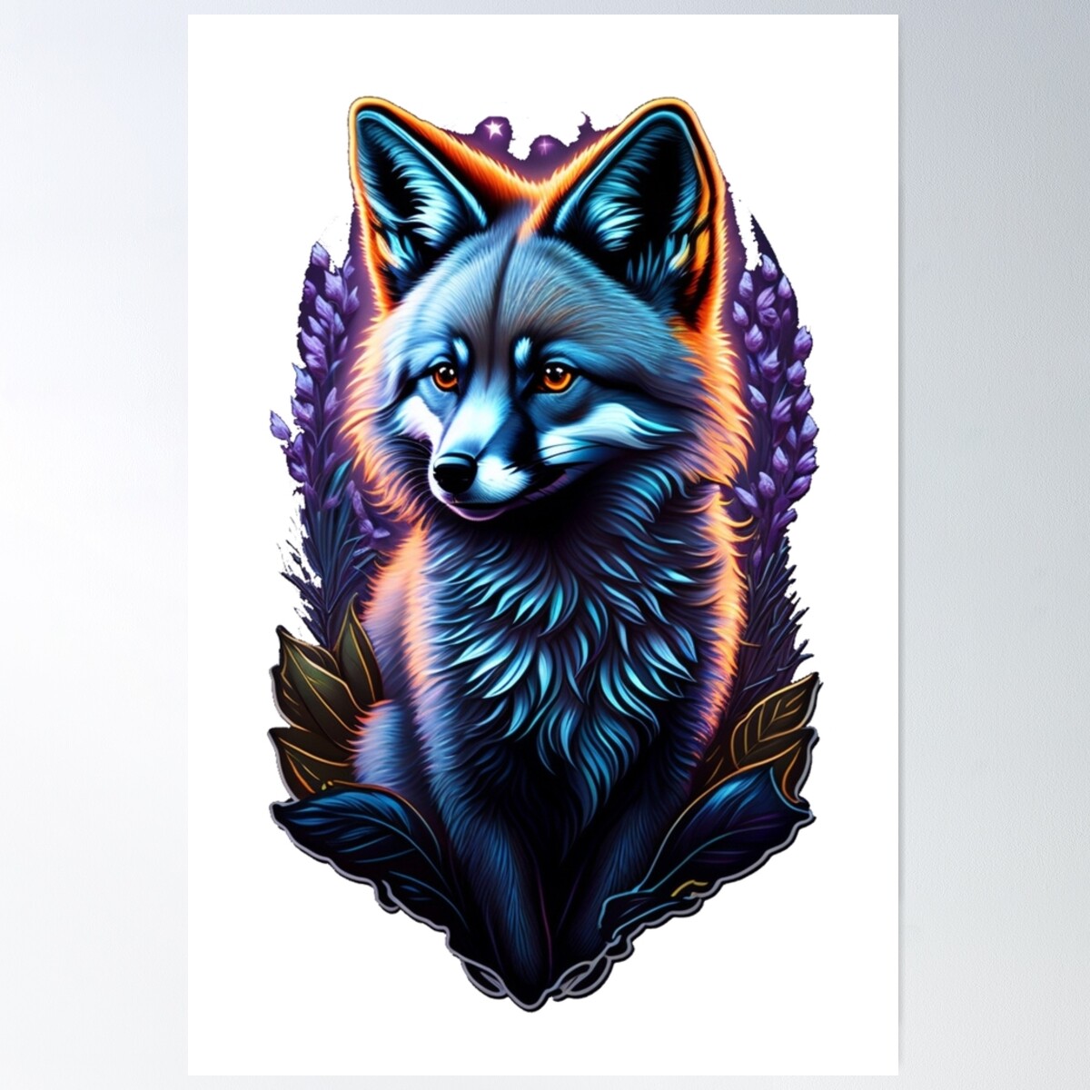 Blue Magic Fox Poster Wall Art, Modern Wall Decor For Living Room ...