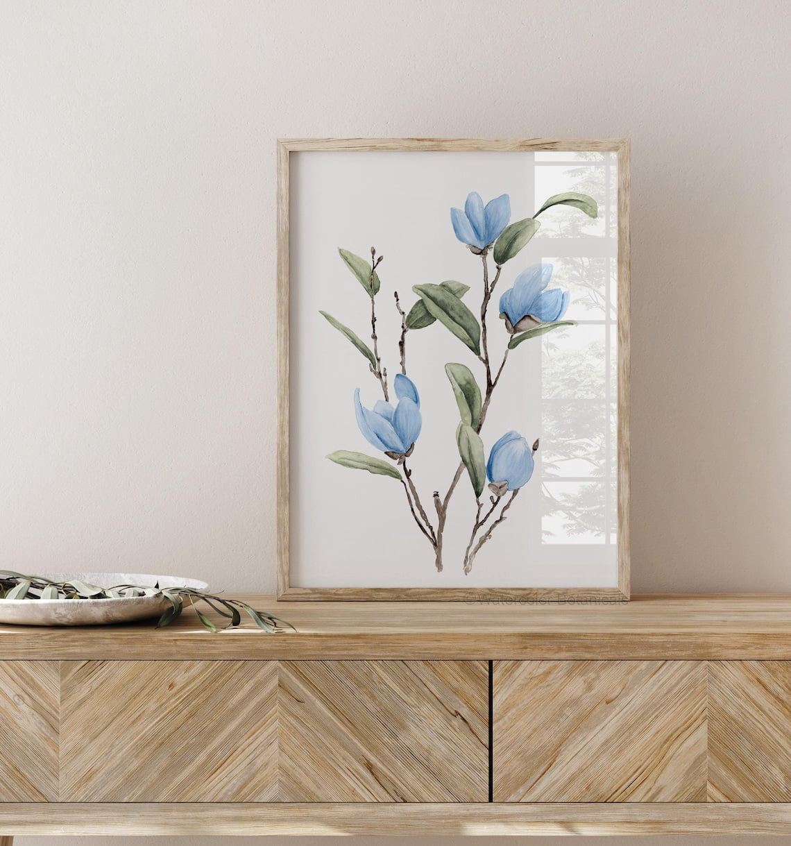 Blue Magnolia Floral Chinoiserie Wall Art Poster Unframed Paper Print ...
