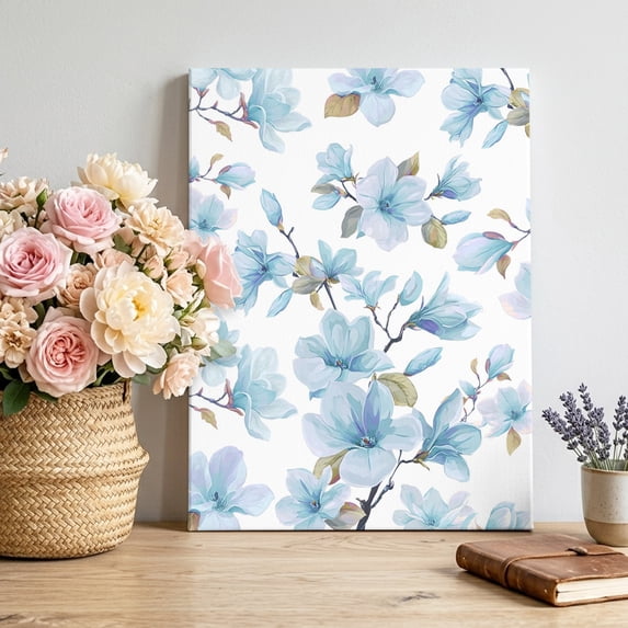 Blue Magnolia Flower Canvas Wall Art for Living Room, Watercolor Blue ...