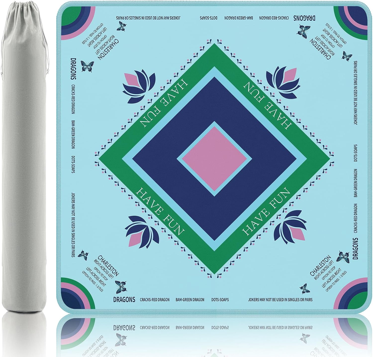 Blue Mahjong Game Mat with Carry Bag & Rules, 82x82cm Non-Slip Noise ...