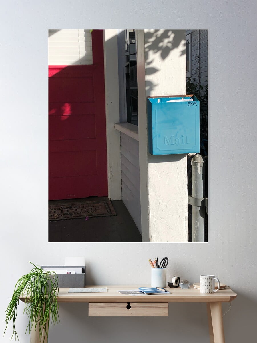 Blue Mailbox, Red Door, Blue Mailbox Socks, Bathroom Decor Poster Wall ...