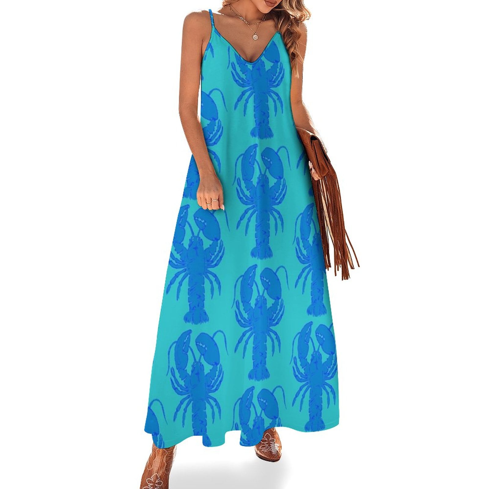 Blue Maine Lobster Sleeveless Dress Woman Fashion Womens Summer Dress