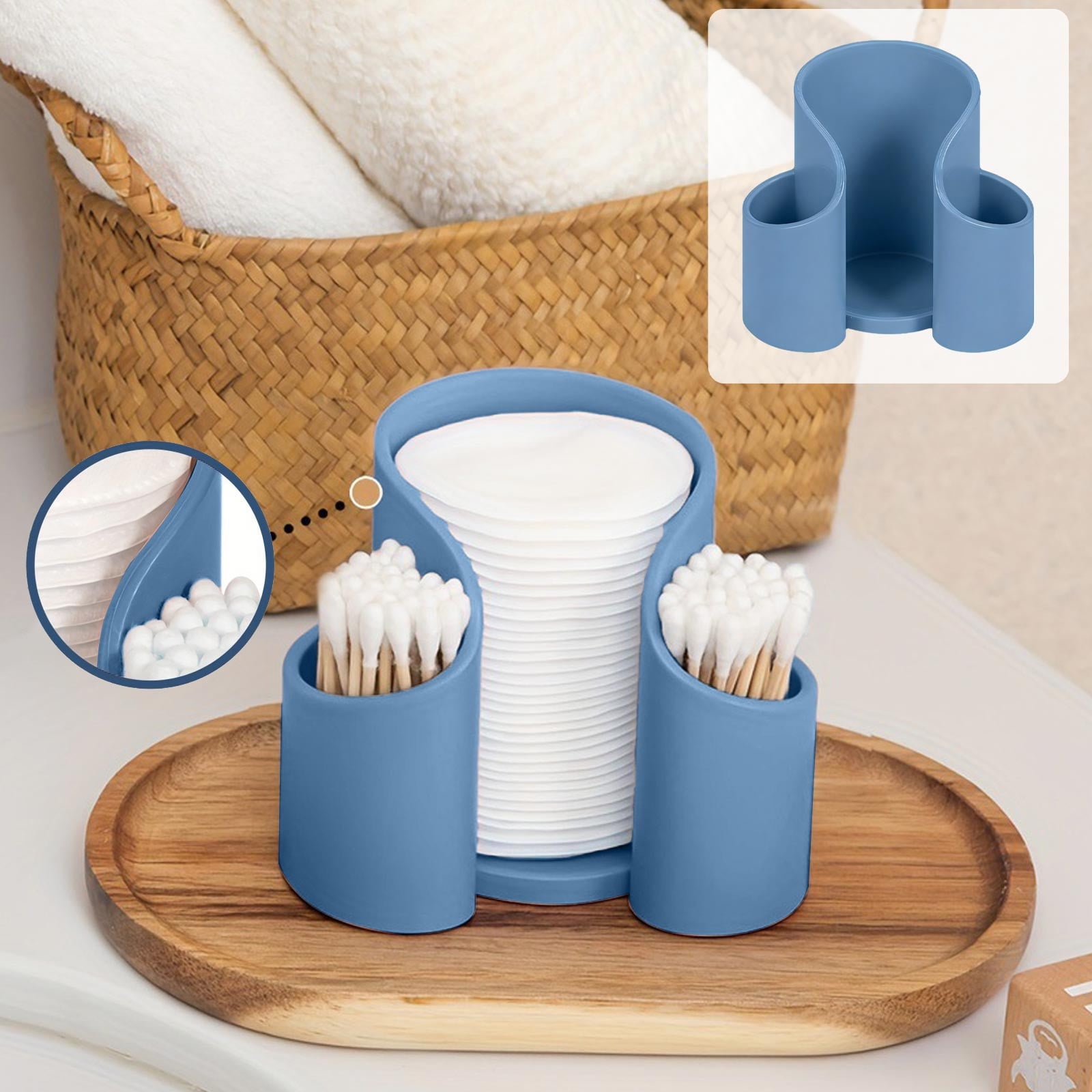 Blue Makeup Brush Holder, 3 Compartment Organizer Make Up Brush Holder ...